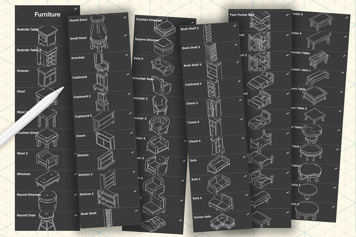 ISOMETRIC INTERIOR PROCREATE CREATOR, a Brush Add-On by AlexandraArt