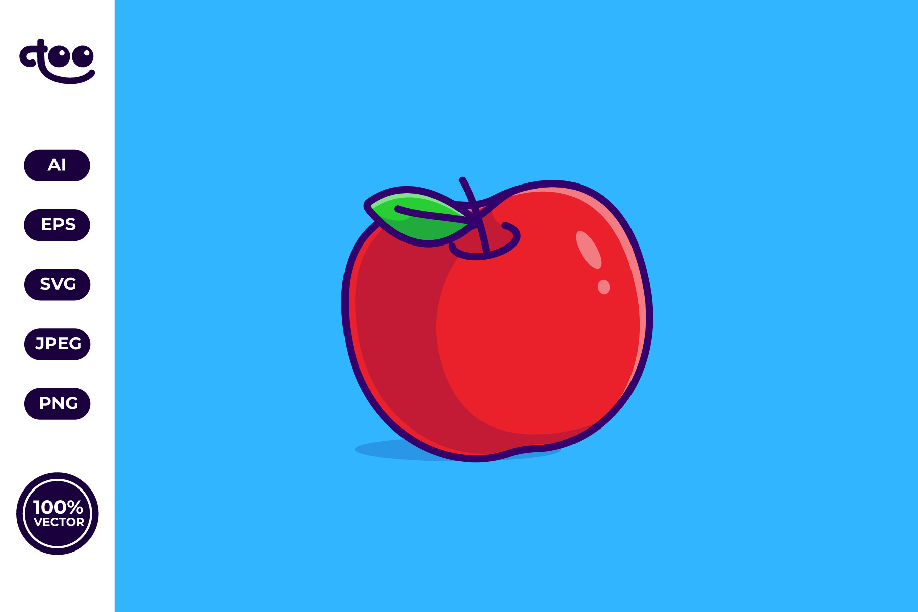 Apple fruit simple cartoon vector
