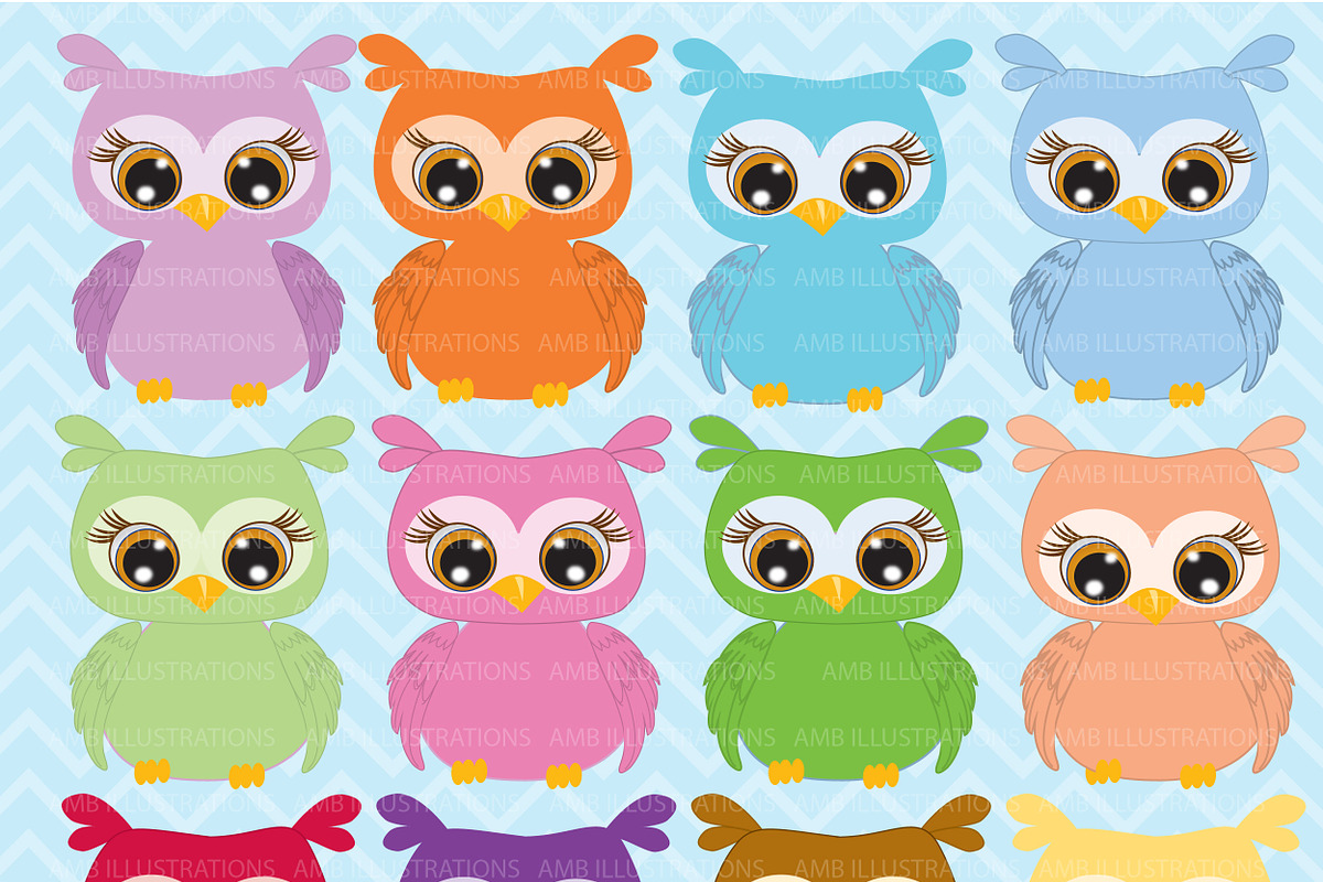 Colorful Owls Clipart AMB-350, an Illustration by AMBillustrations