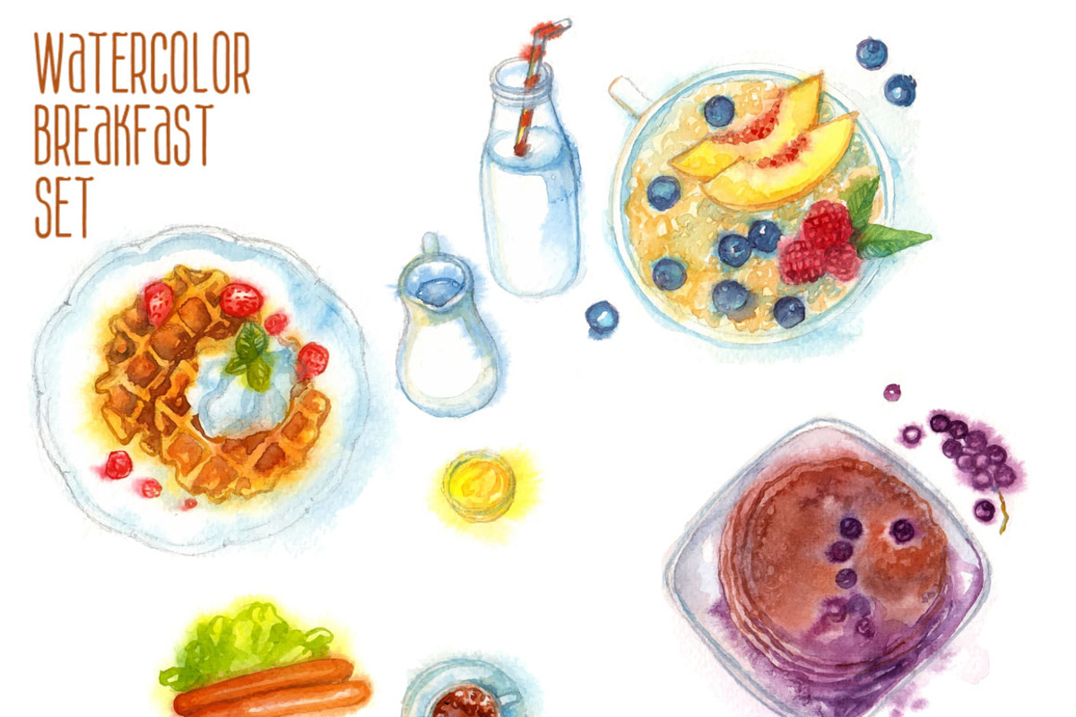 Watercolor Breakfast Set, an Illustration by Anastasia