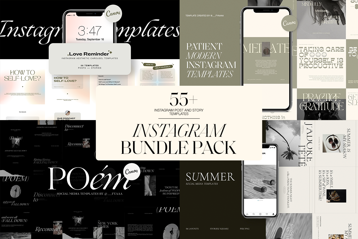 55+ INSTAGRAM TEMPLATES BUNDLE PACK, a Social Media Template by workwithha