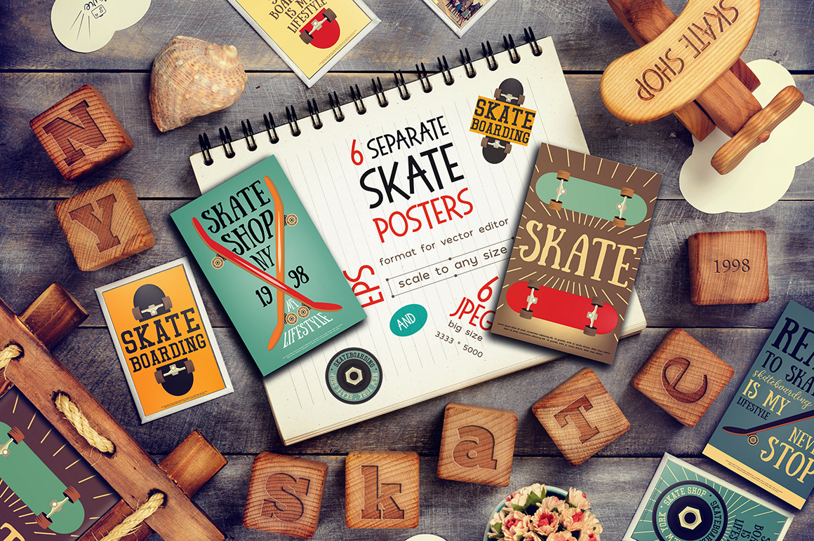 Skateboard Posters Set, an Illustration by ELFIVETROV DESIGN