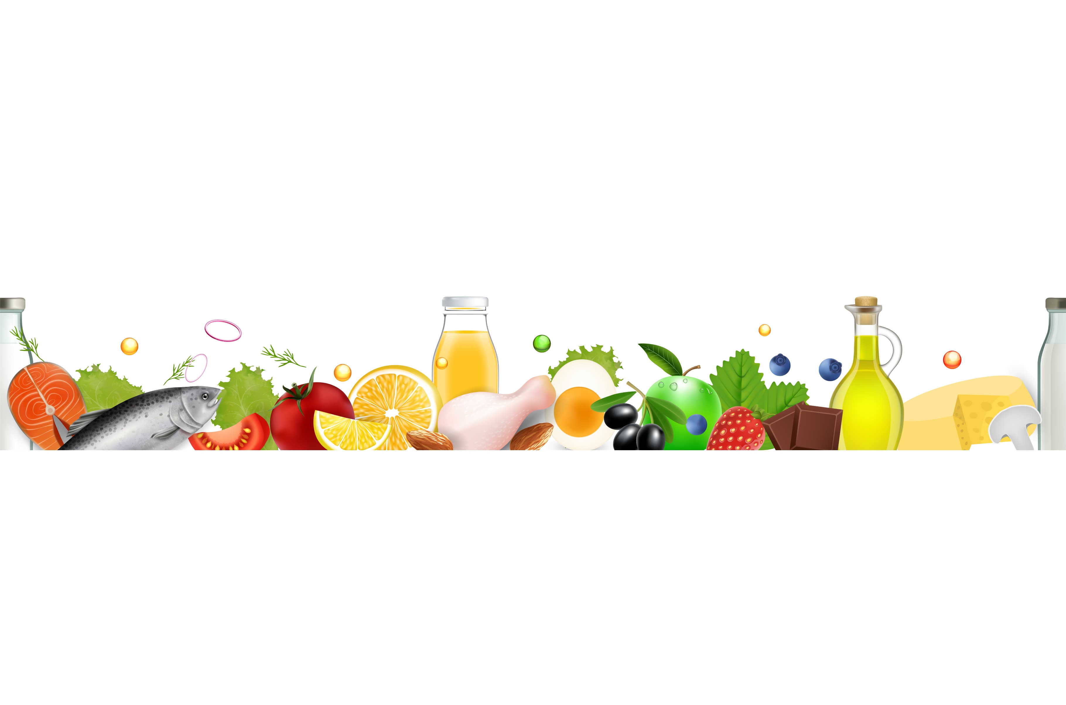 Seamless grocery food banner flat, a Food Illustration by Siberian Art