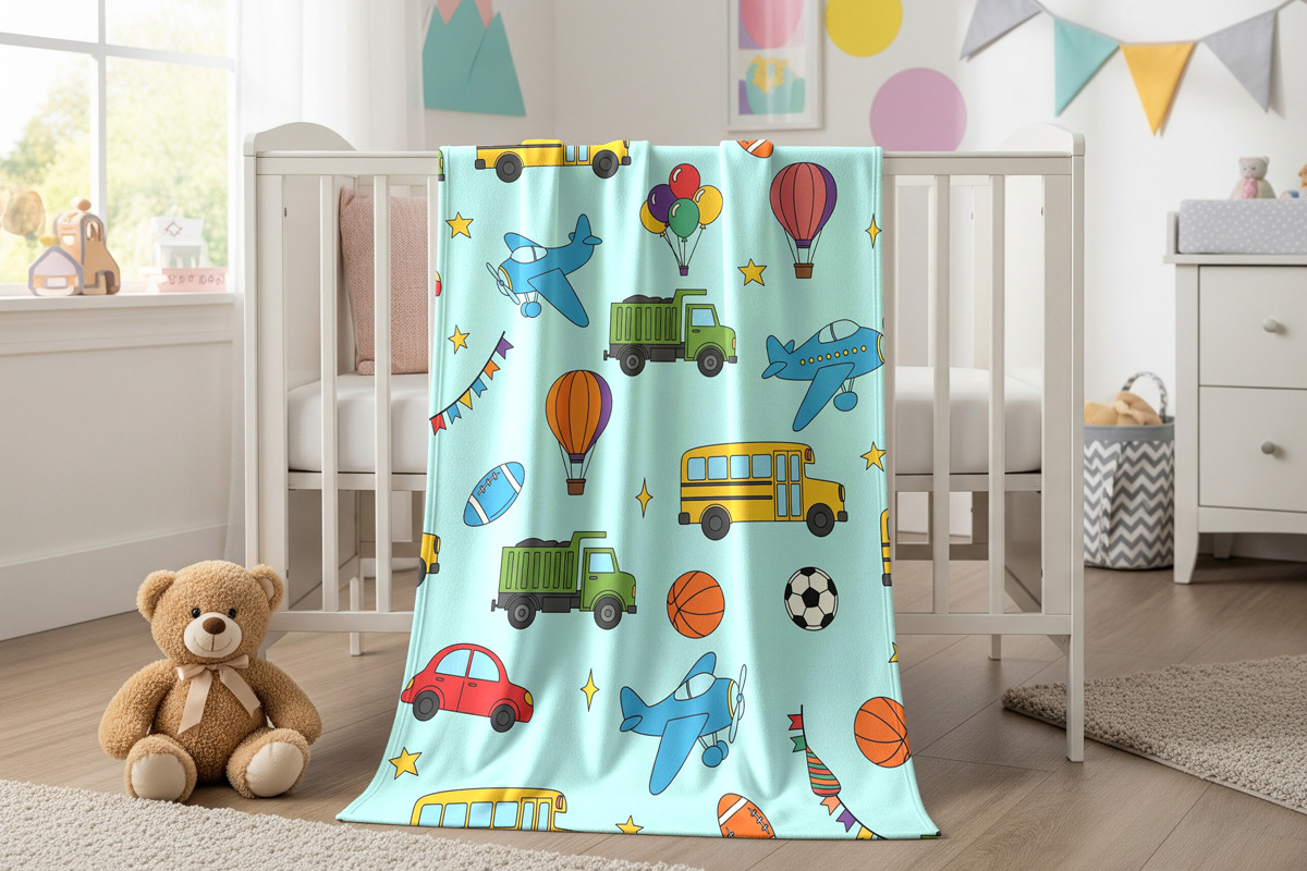 baby blanket mockup draped over crib, an Advertising Mockup by Rami's ...