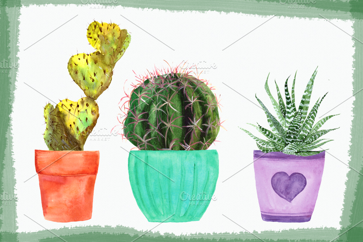 Watercolor Cactuses Clip Art Set, an Object Graphic by Tati Bordiu