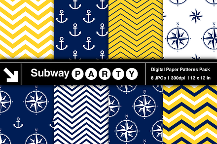Nautical Navy & Yellow Papers v2, a Pattern Graphic by SubwayParty