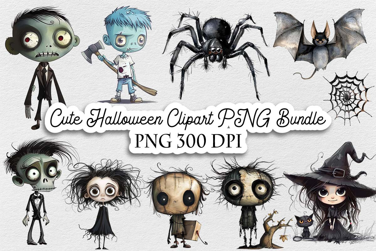 Cute Halloween Clipart PNG Bundle, a Decorative Illustration by Moon Studio