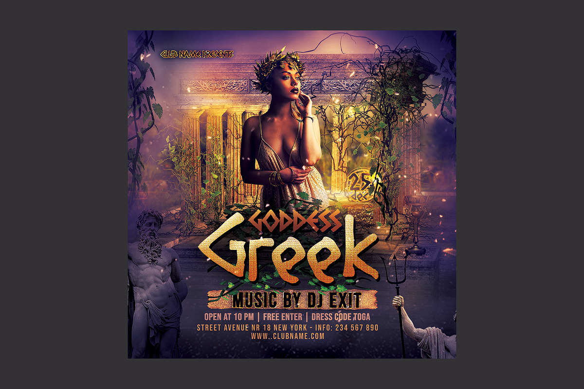 Greek Goddess Party Flyer, a Flyer Template by DSGraphicDesign