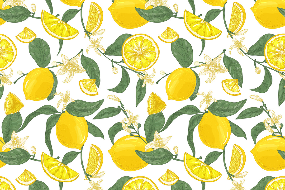 Lemon hand drawn set and seamless, a Decorative Illustration by Good ...