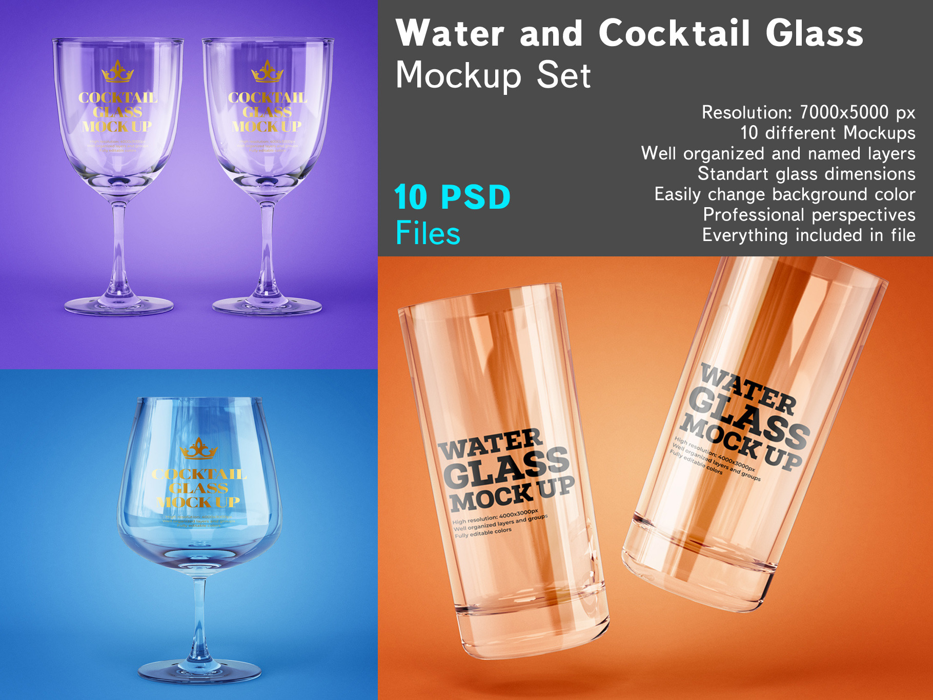 Water and Cocktail Glass Mockup Set, a Product Mockup by PSD Market