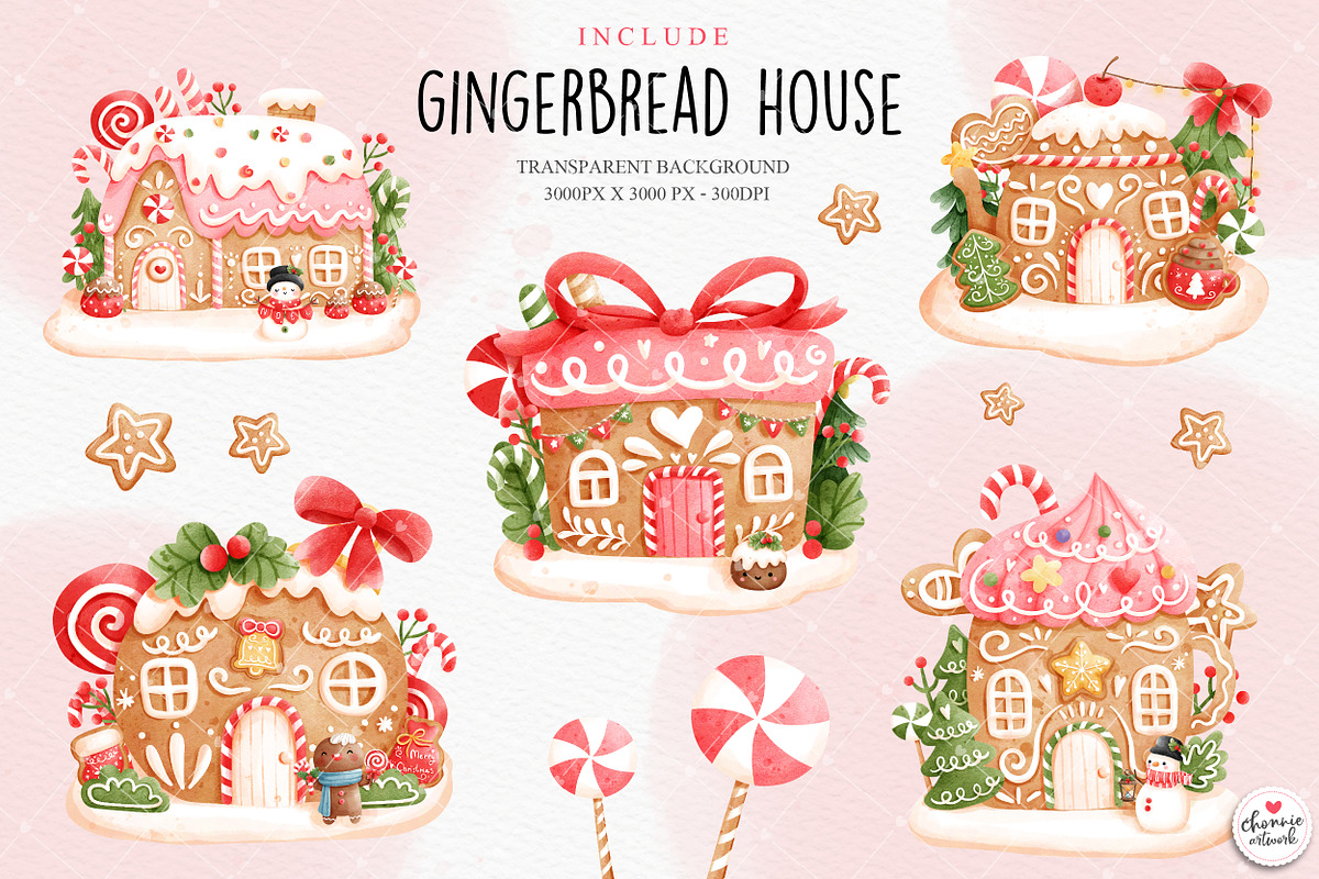 Christmas Gingerbread Houses Clipart, an Illustration by Chonnieartwork