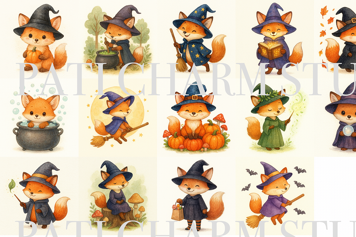 Fox Witch Clipart Set