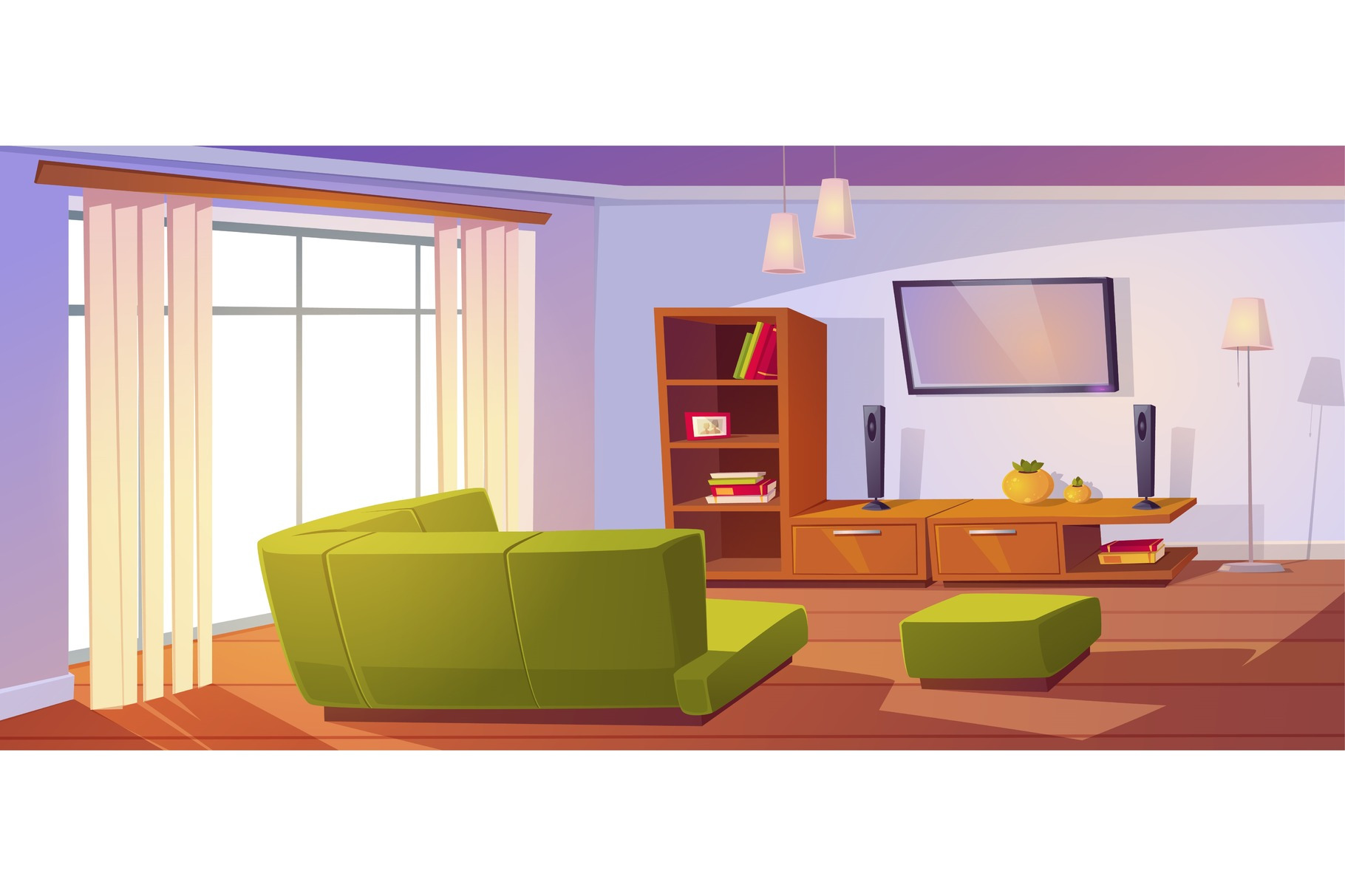 Living room with corner sofa, big | Graphic Objects ~ Creative Market