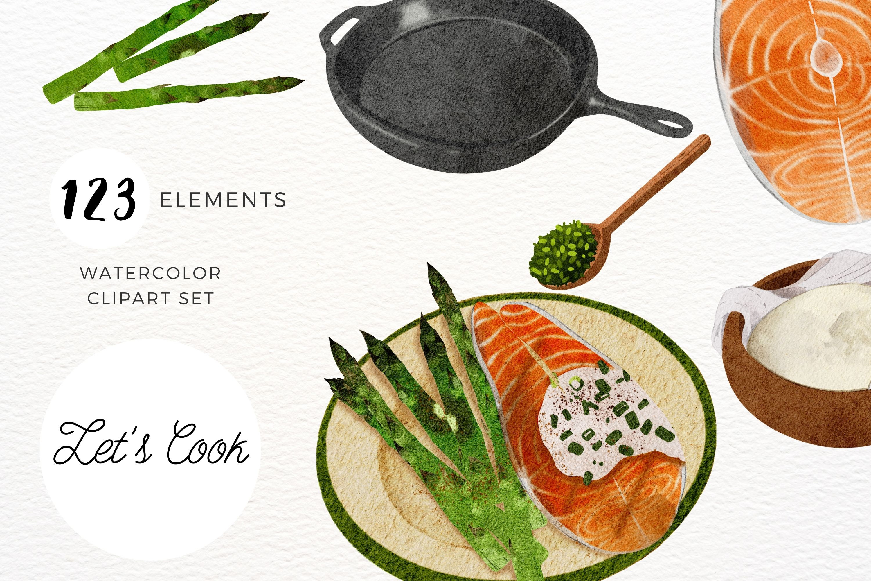 Let's Cook Watercolor Clipart, a Food Illustration by ArtbyHien