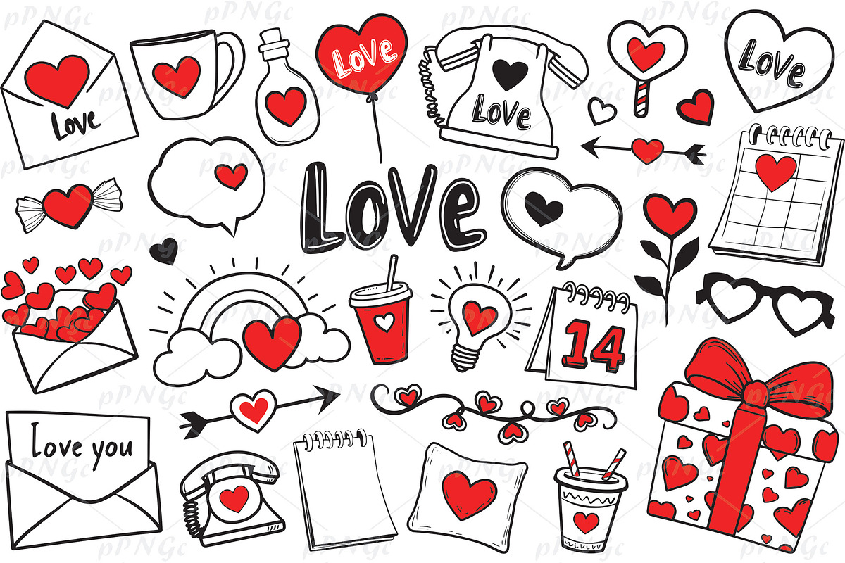Valentine's Day Clipart Bundle SVG, an Outline Icon by PassionPNGcreation