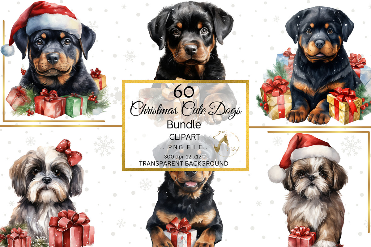 Christmas Dogs Clipart Bundle, an Animal Illustration by NiiiNArt