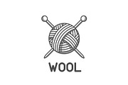 Wool emblem with with ball of yarn and knitting needles. Label for hand ...