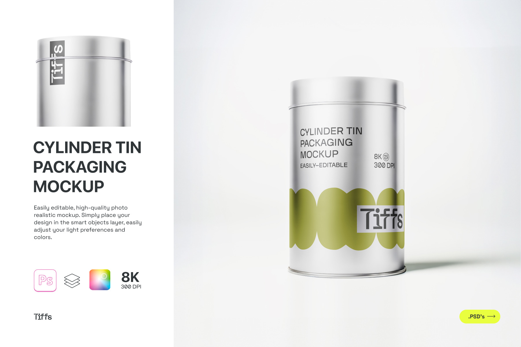 Cylinder Tin Packaging Mockup, a Packaging Mockup by TIFFS