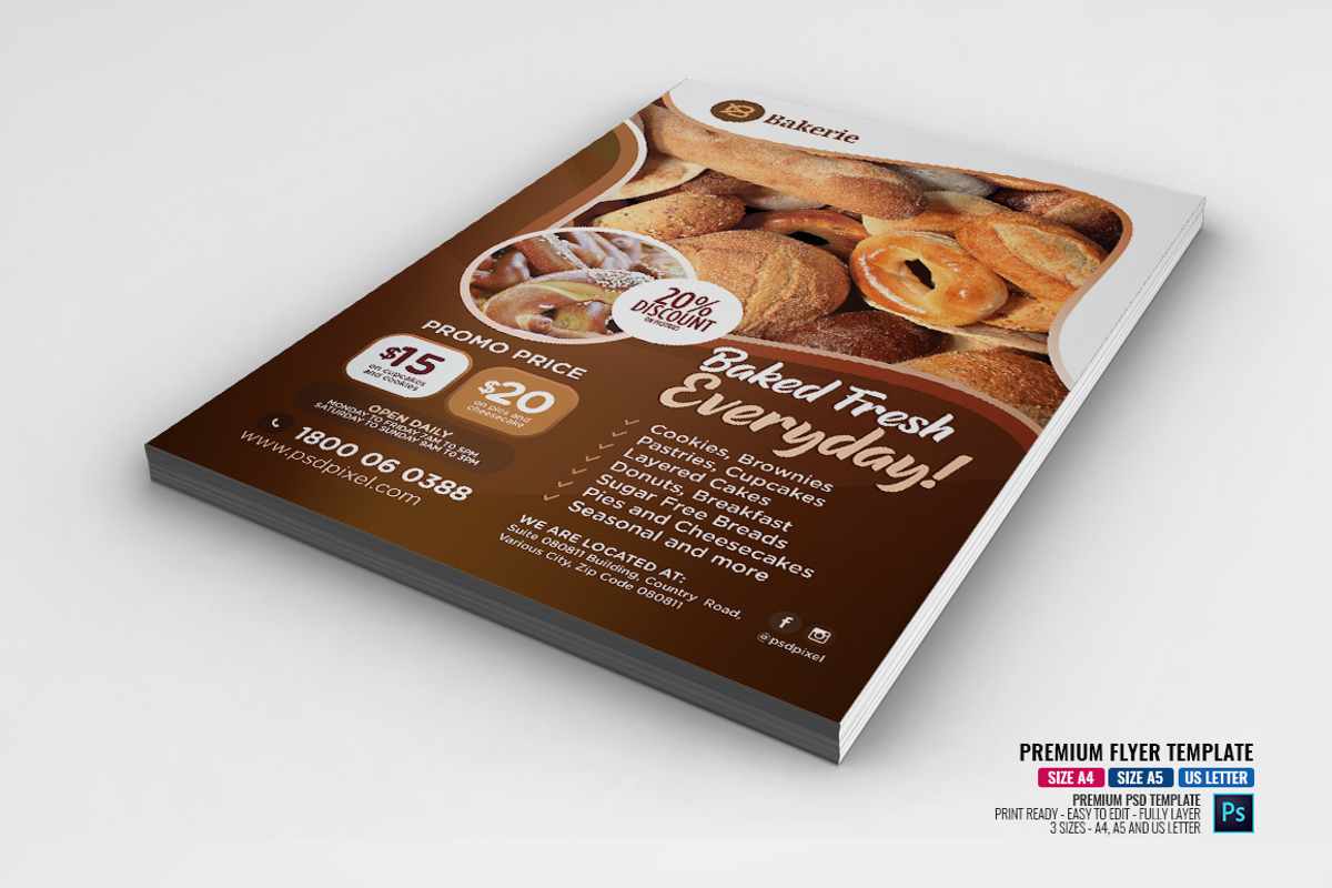 Bakery Promotional Flyer, a Flyer Template by PSDPixel