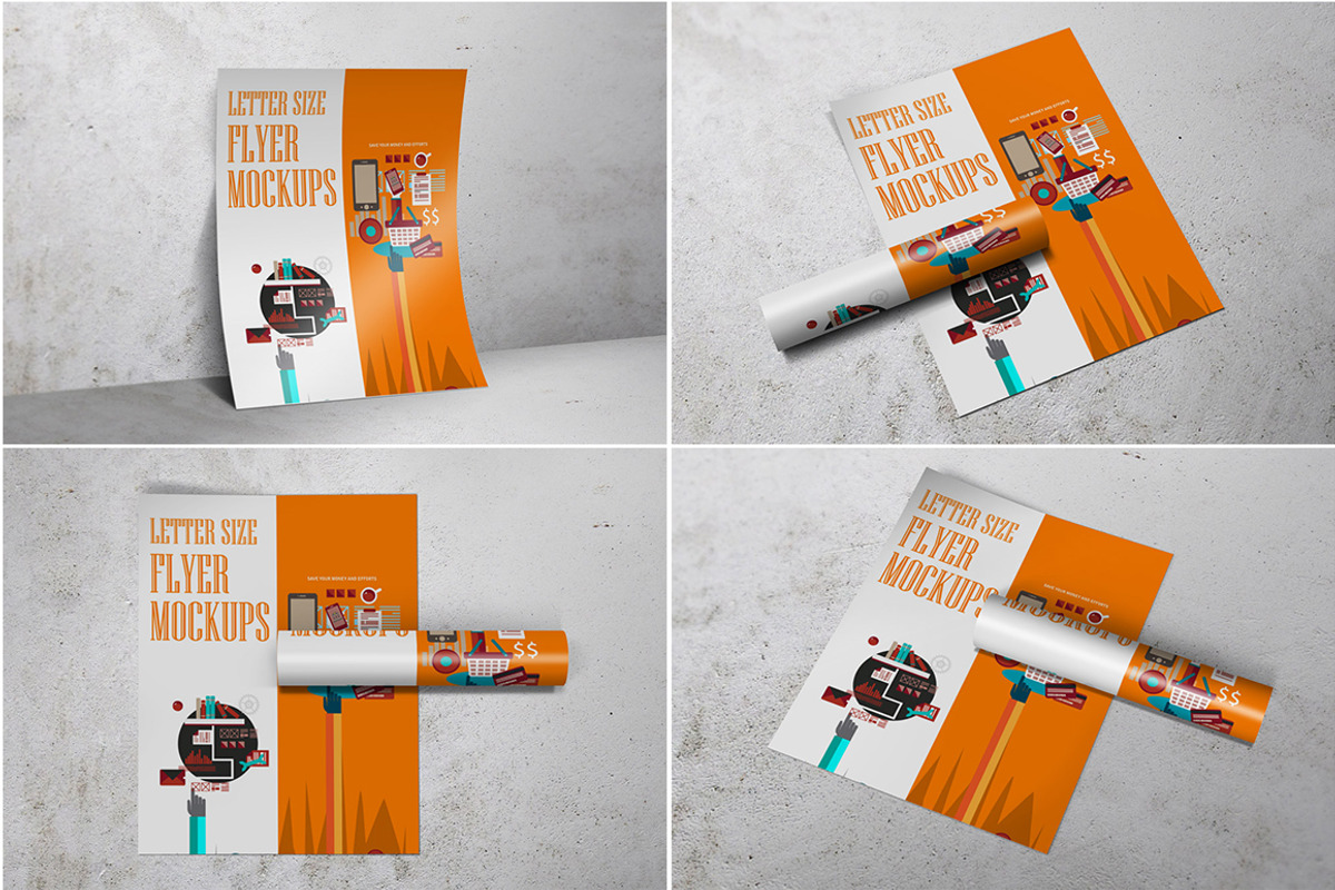 Flyer Mockups US Letter Size, a Print Template by Kongkow