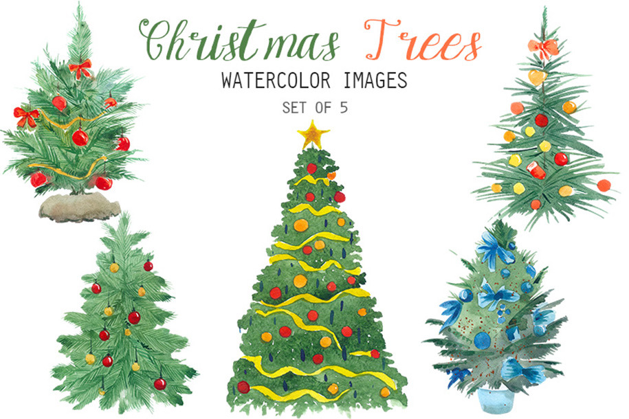 Watercolor Christmas Trees Clipart, a Decorative Illustration by ...