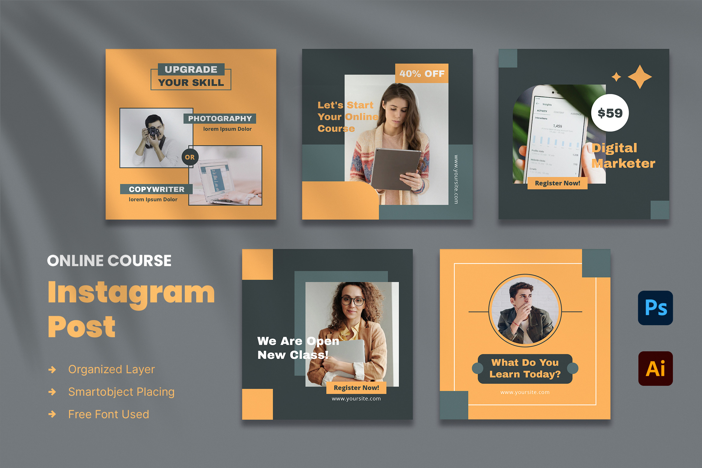 Online Course Instagram Post | Social Media Templates ~ Creative Market