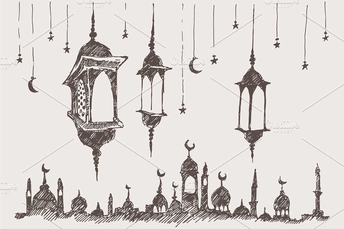Big set of Ramadan Kareem sketches, an Illustration by TheMountBirdStudio