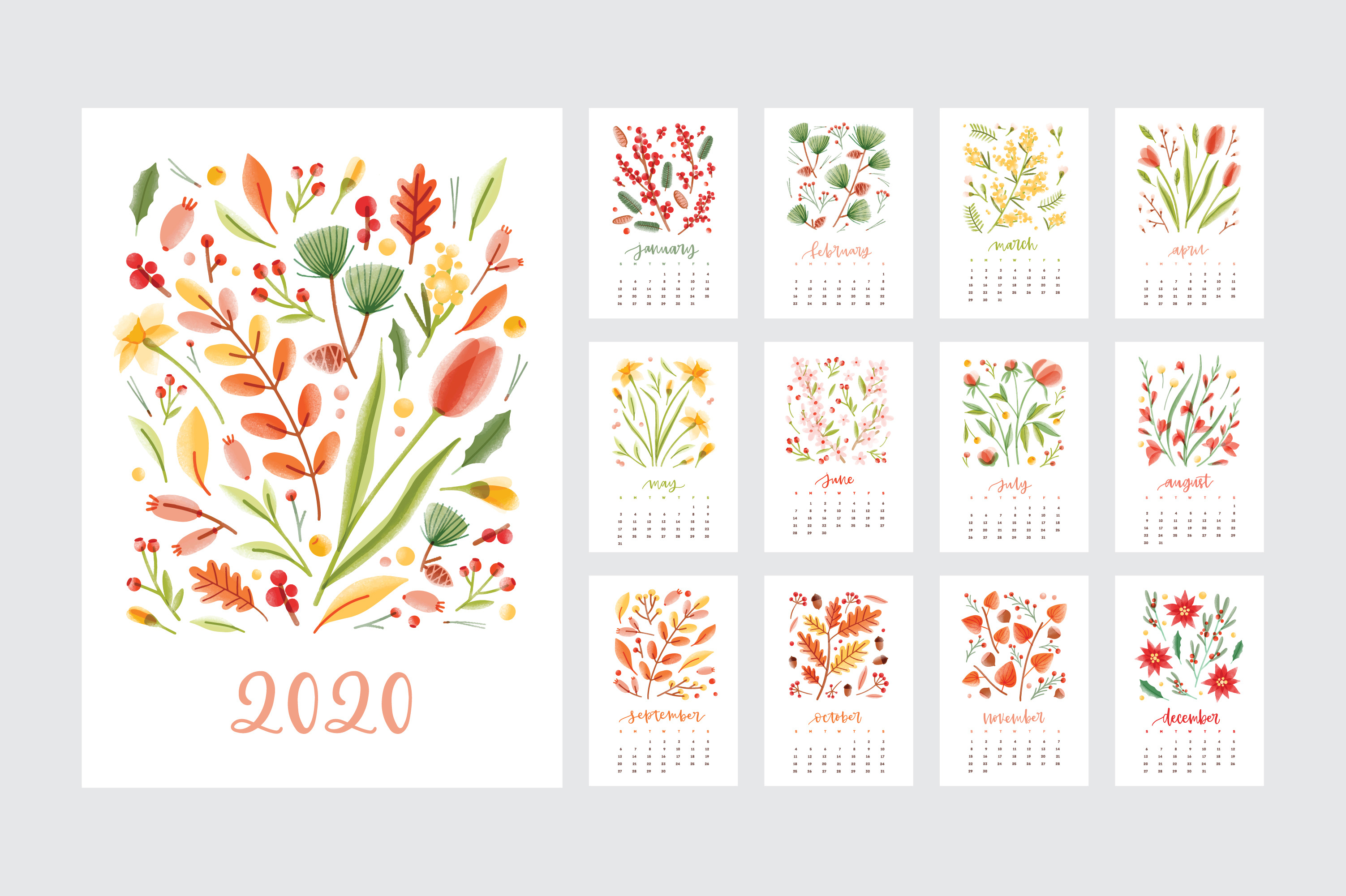 Floral calendar for 2020-2021 years, a Decorative Illustration by Good ...