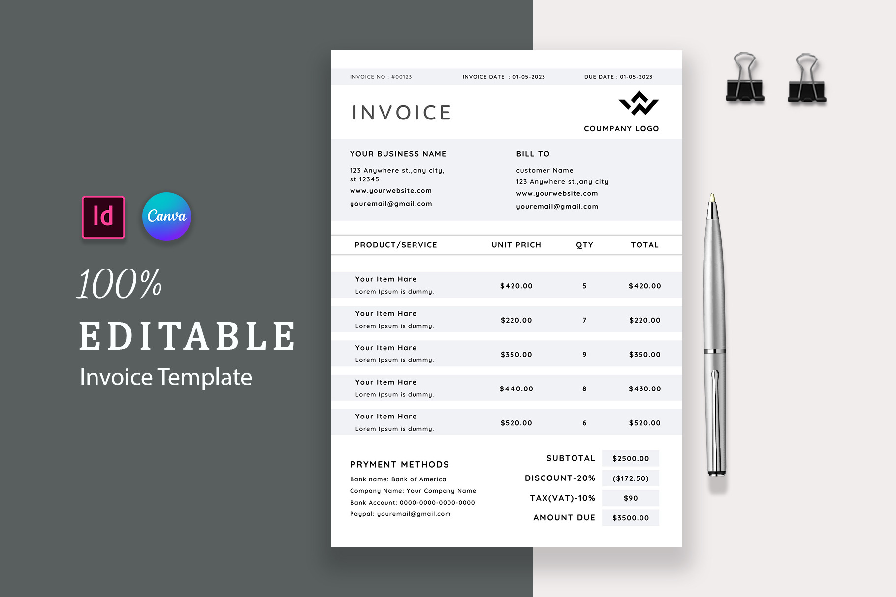 Invoice, a Stationery Template by Design Zone | Creative Market