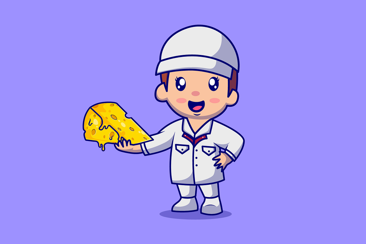 Cute Man Holding Cheese, a Person Illustration by Nocte Studio