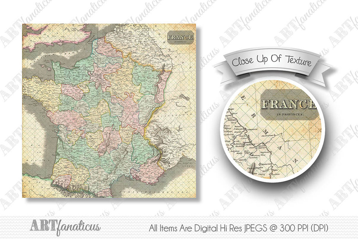 FRENCH VINTAGE MAP Digital Designs, an Illustration by Artfanaticus