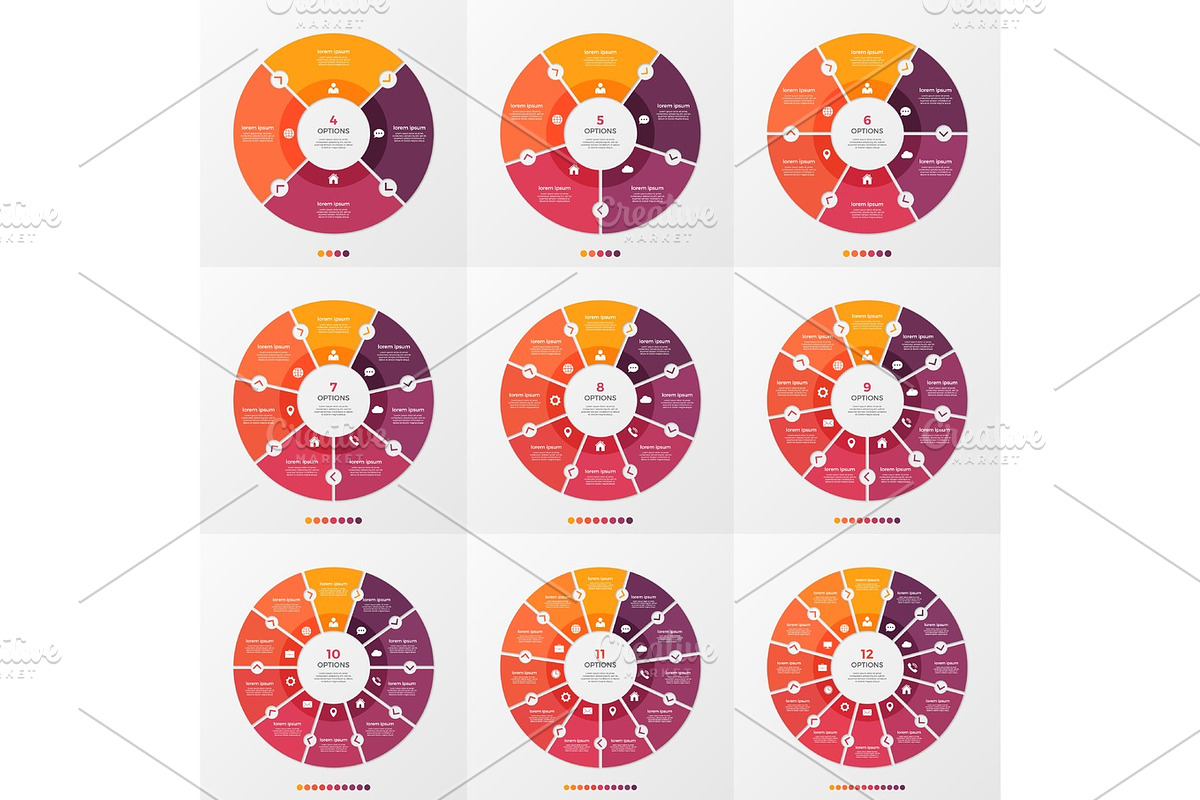 Set of circle chart infographic template with 4-12 options, a Finance ...
