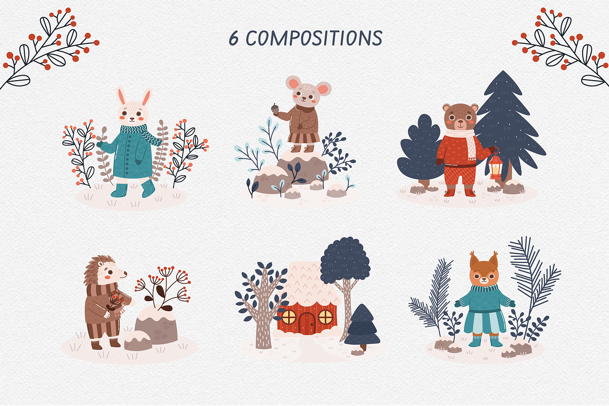 Winter Forest Clipart&Cards&Patterns, an Object Graphic by semenova.sense
