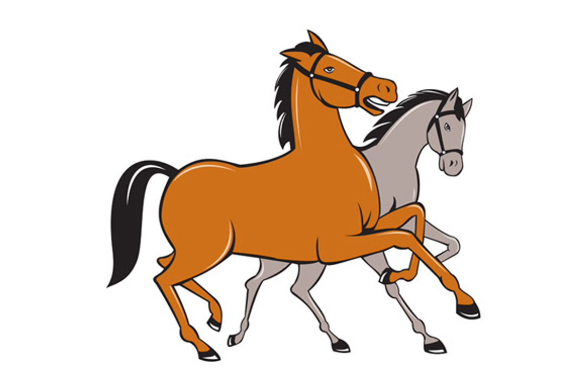 Two Horses Prancing Side Cartoon, an Animal Illustration by patrimonio ...