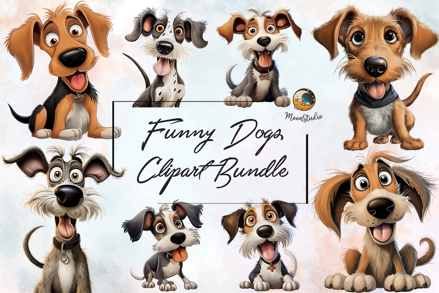 Clip Art Set of Funny Dog Clipart, an Illustration by Moon Studio ...