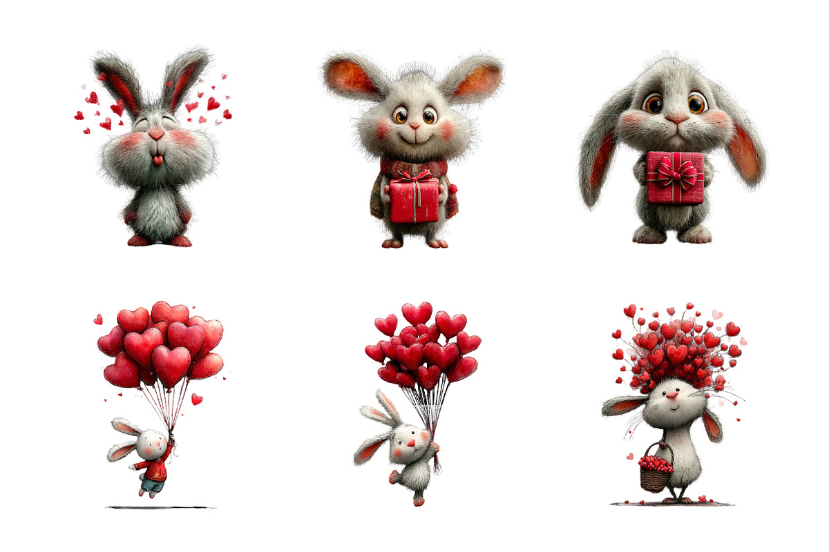 Whimsical Valentine Bunny Clipart, an Illustration by SinaCreation
