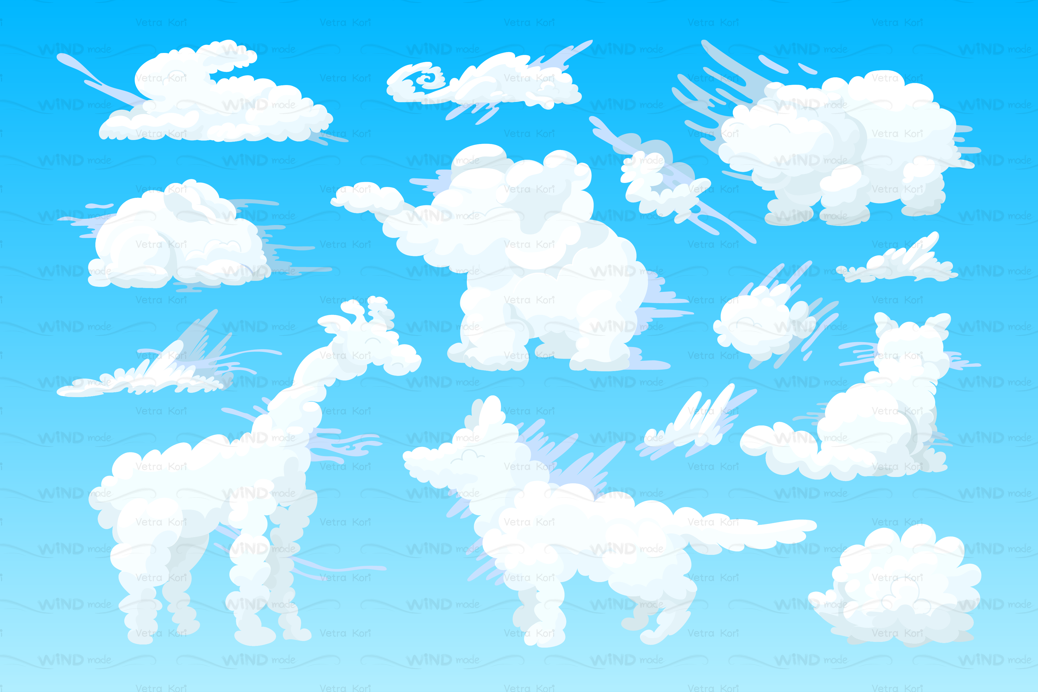vector 3d animal shaped clouds, a Pattern Graphic by WINDmade