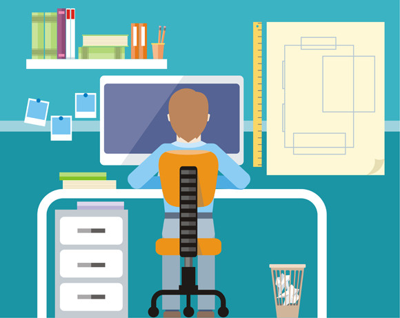 Engineer sitting on chair at compute, a Graphic by robuart