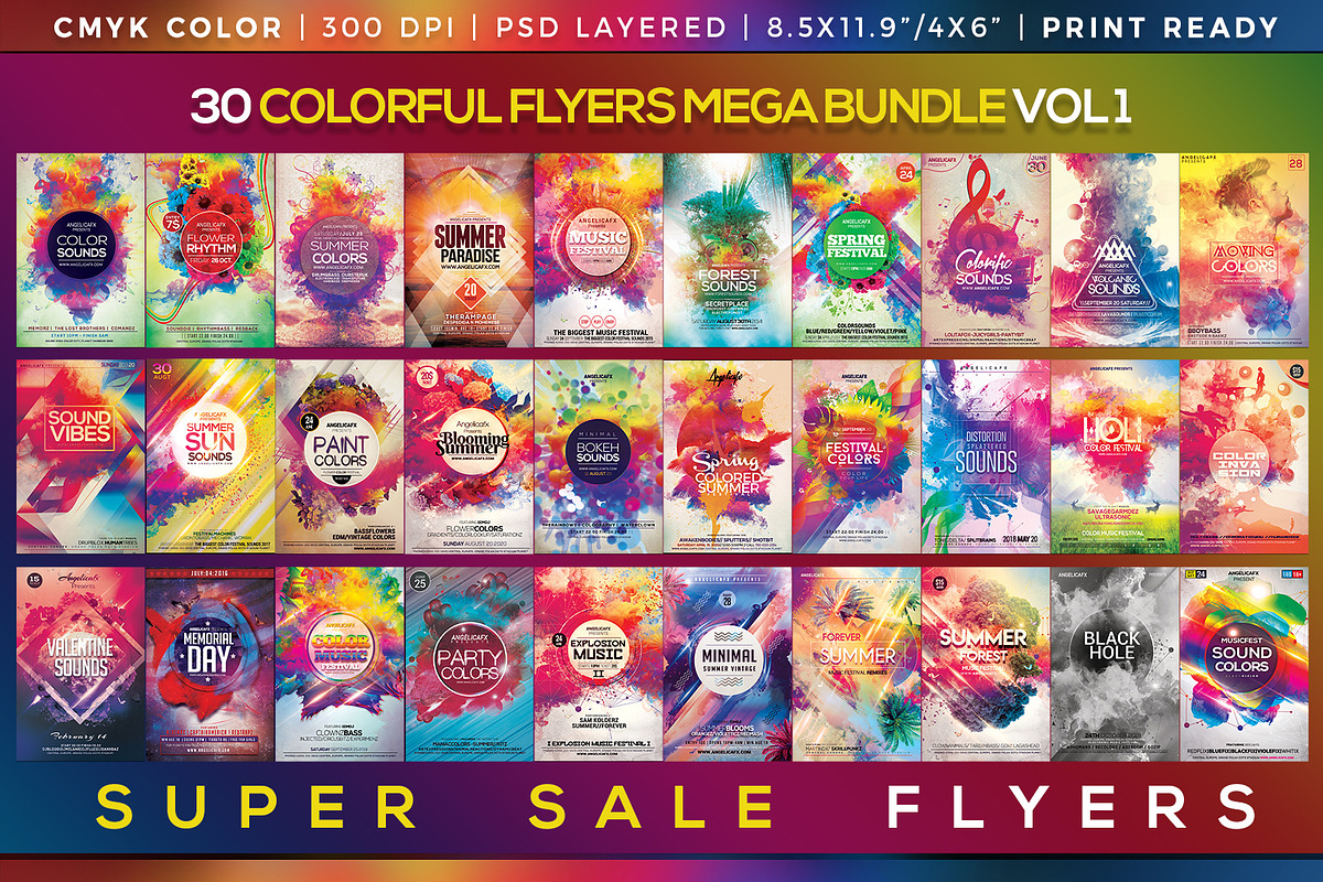 30 Colorful Flyers Bundle Vol 1, a Flyer Template by angelicafx