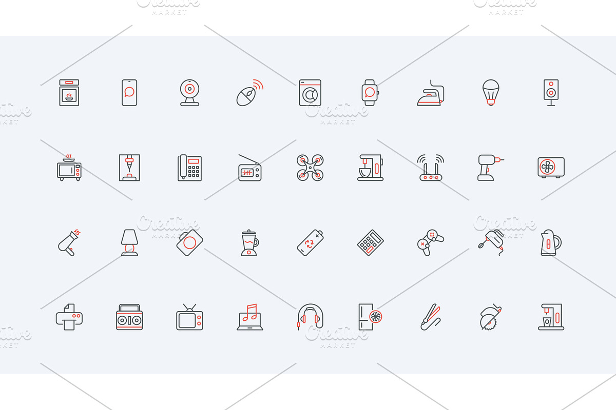 Gadgets home electrical icons, an Object Illustration by Lemberg Vector