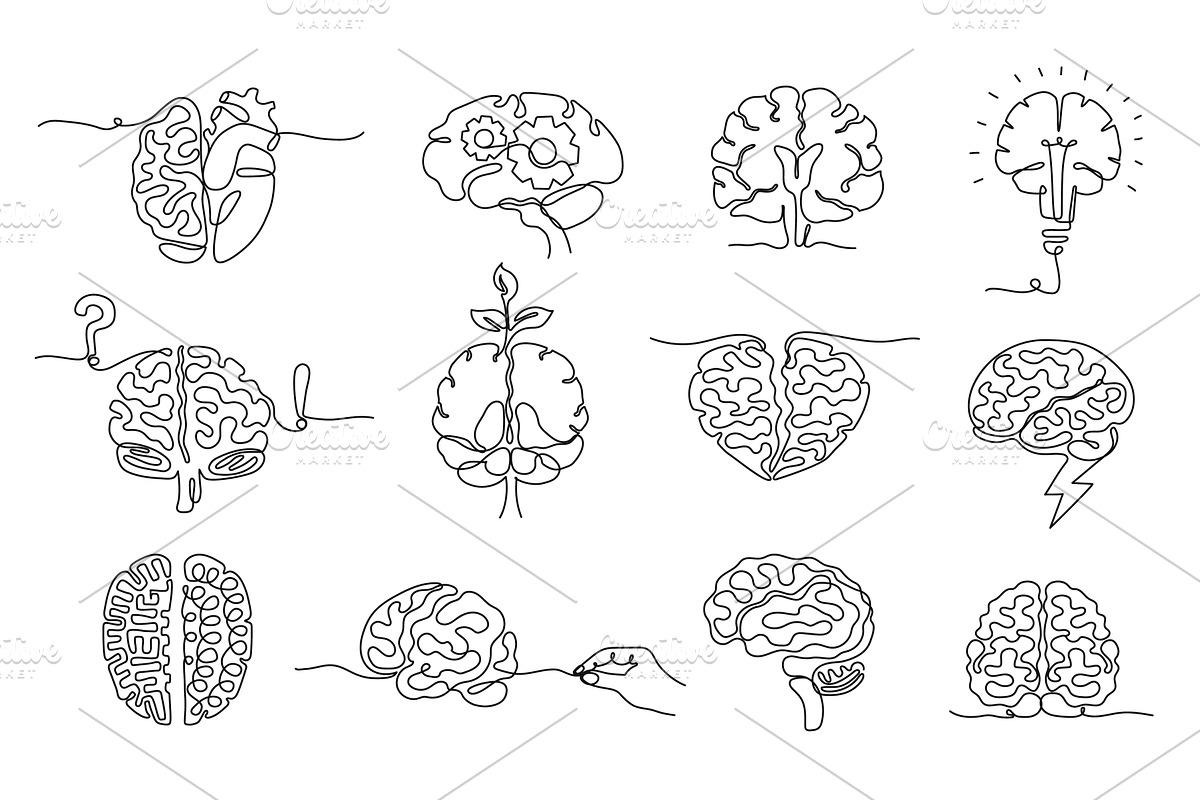 One line continuous human brains, an Education Illustration by winwin.art