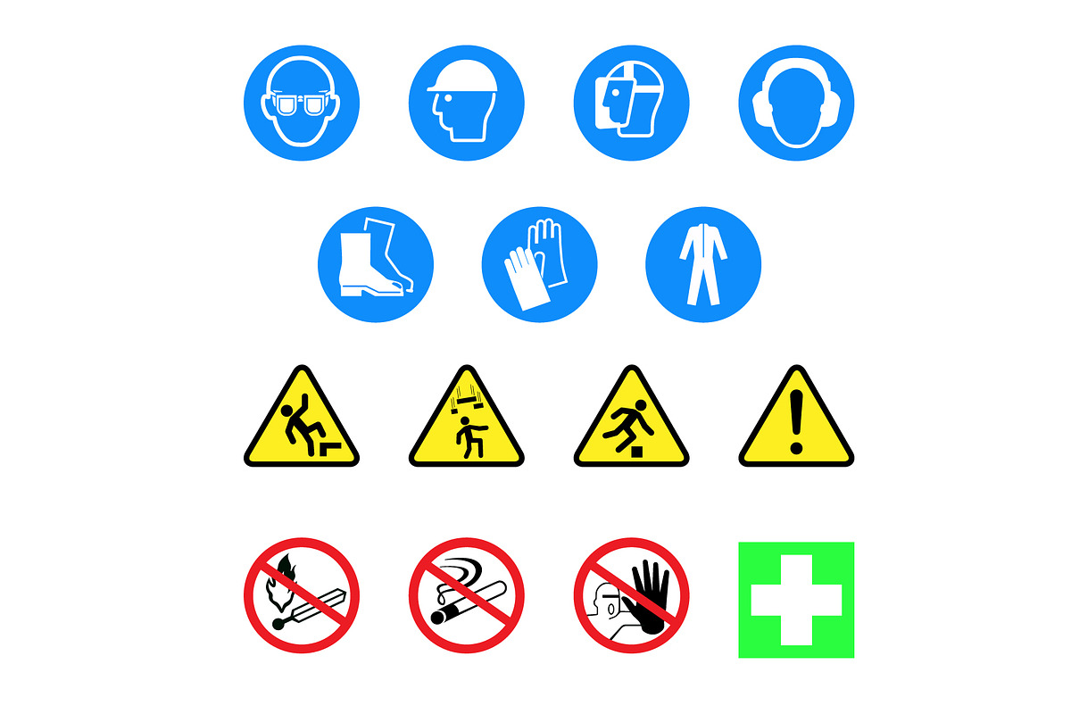 Workplace safety symbols, an Icon by Viktorijareut | Creative Market