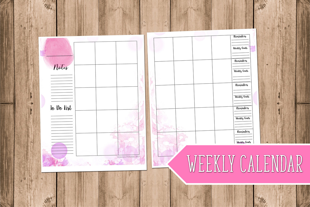 Weekly Calendar, Watercolor, a Stationery Template by Genesis Printables