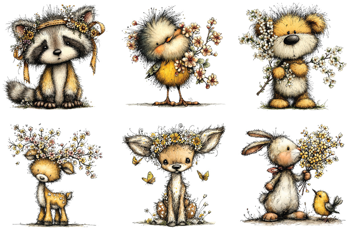Spring Woodland Animals Clipart, an Illustration by CraftArtStudio