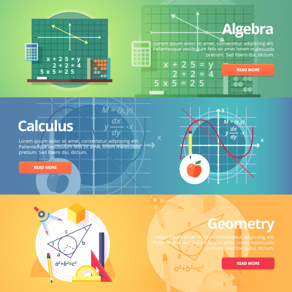 Mathematical Science banner set, an Education Illustration by painterr
