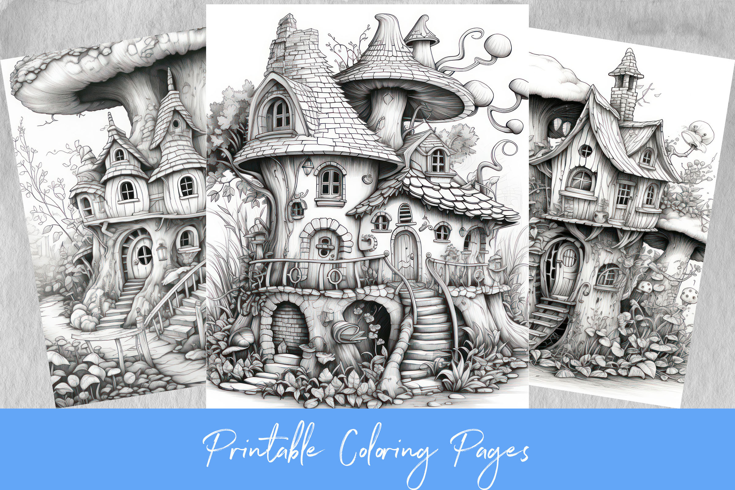 Fairy houses coloring pages, a Graphic by Norse Studio