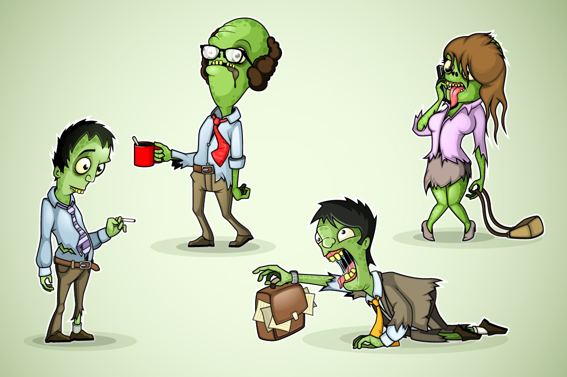 Set of Four Office Zombies, a Person Illustration by yuanden graphics