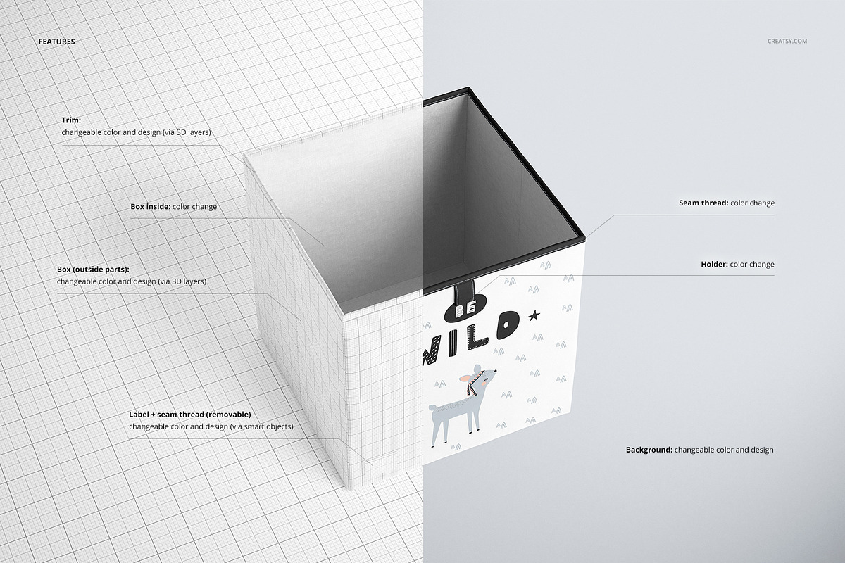 Folding Storage Box Mockup Set, a Household Mockup by creatsy5