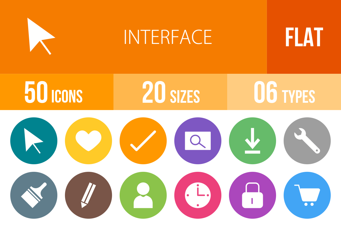 50 Interface Flat Round Icons, an Icon by IconBunny
