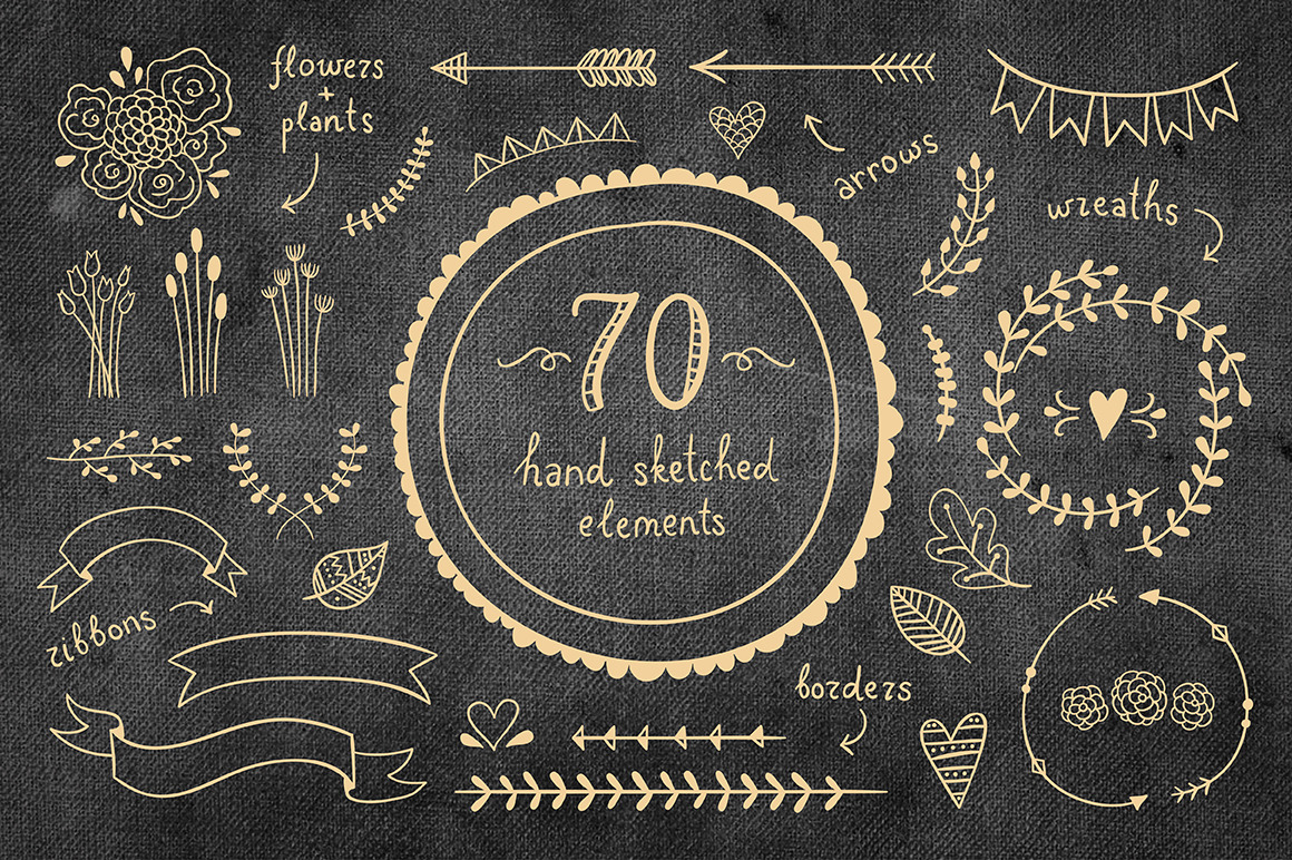70 hand sketched elements, an Illustration by Redchocolate